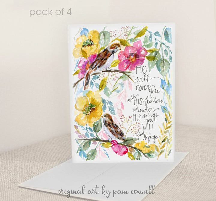 He Will Cover You Sparrow - Notecards – Pam Coxwell Designs