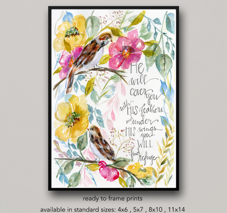 He Will Cover You Sparrow - Notecards – Pam Coxwell Designs